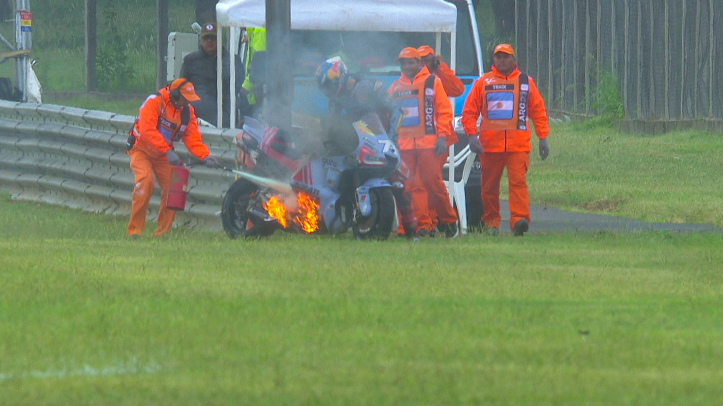 WATCH: Alex Marquez' Ducati catches fire after Q1 crash