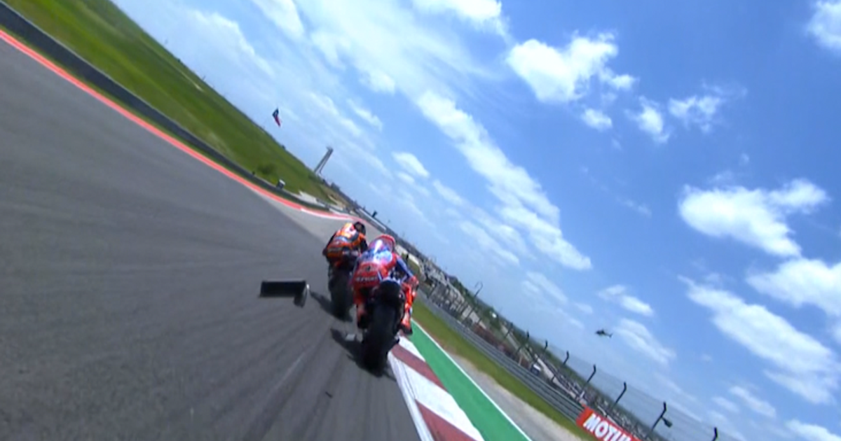 Marc Marquez loses his aero after rubbing elbows with Miller