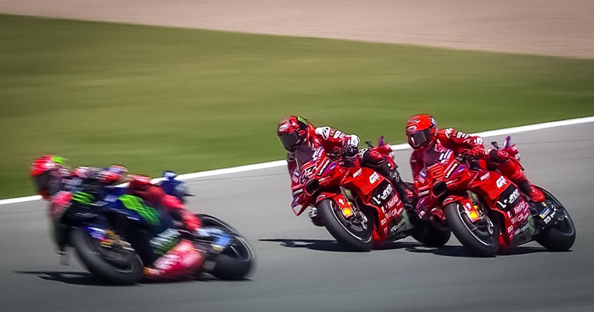 ELBOWS OUT! Bagnaia and Marc Marquez trade blows in incredible opening lap!