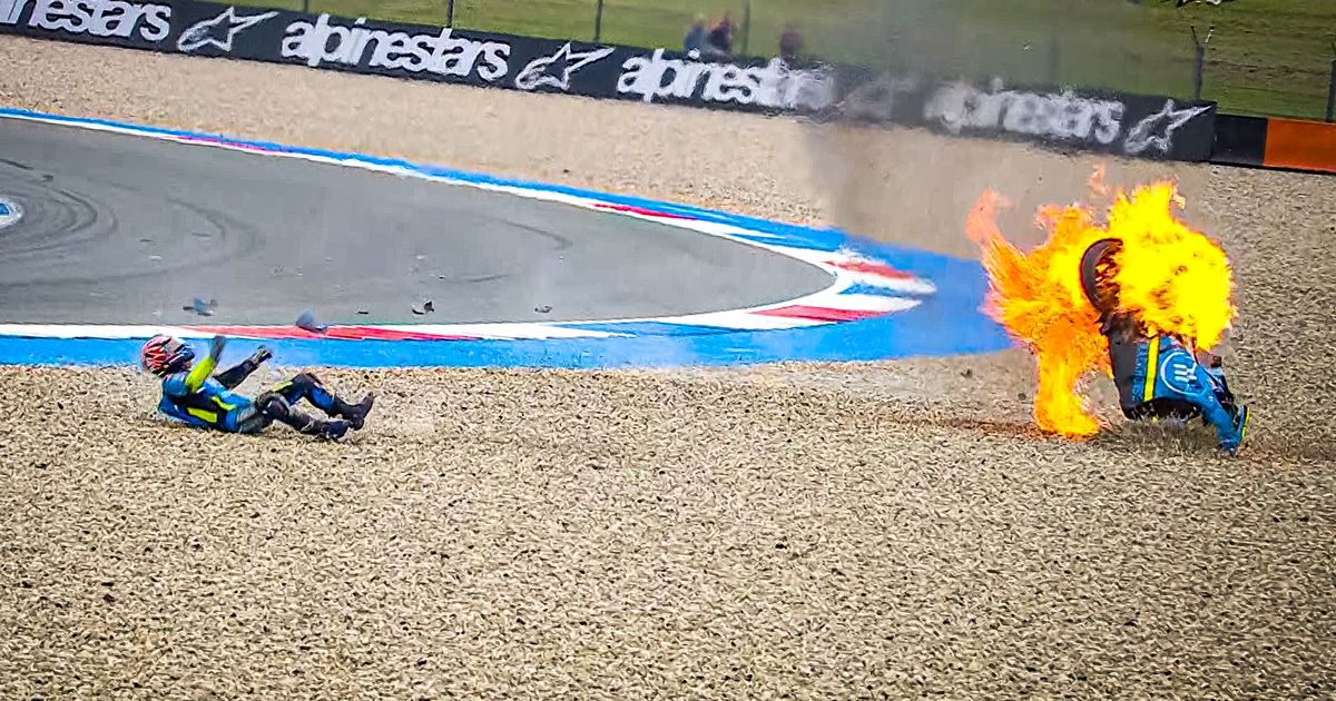 RED FLAG: Ogura's RS-GP bursts into flames after huge highside